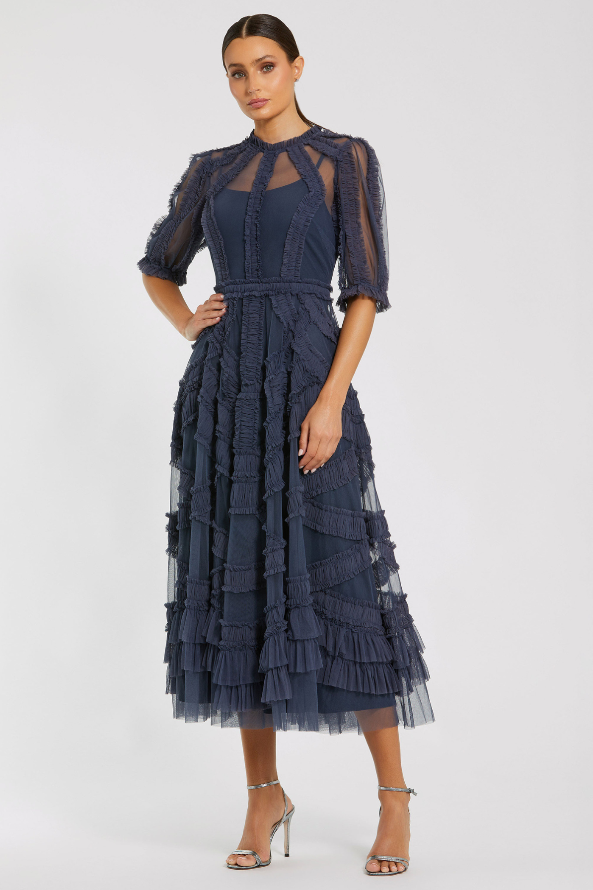 Midnight Ruffle Midi Dress by Mac Duggal - RENTAL – The Fitzroy